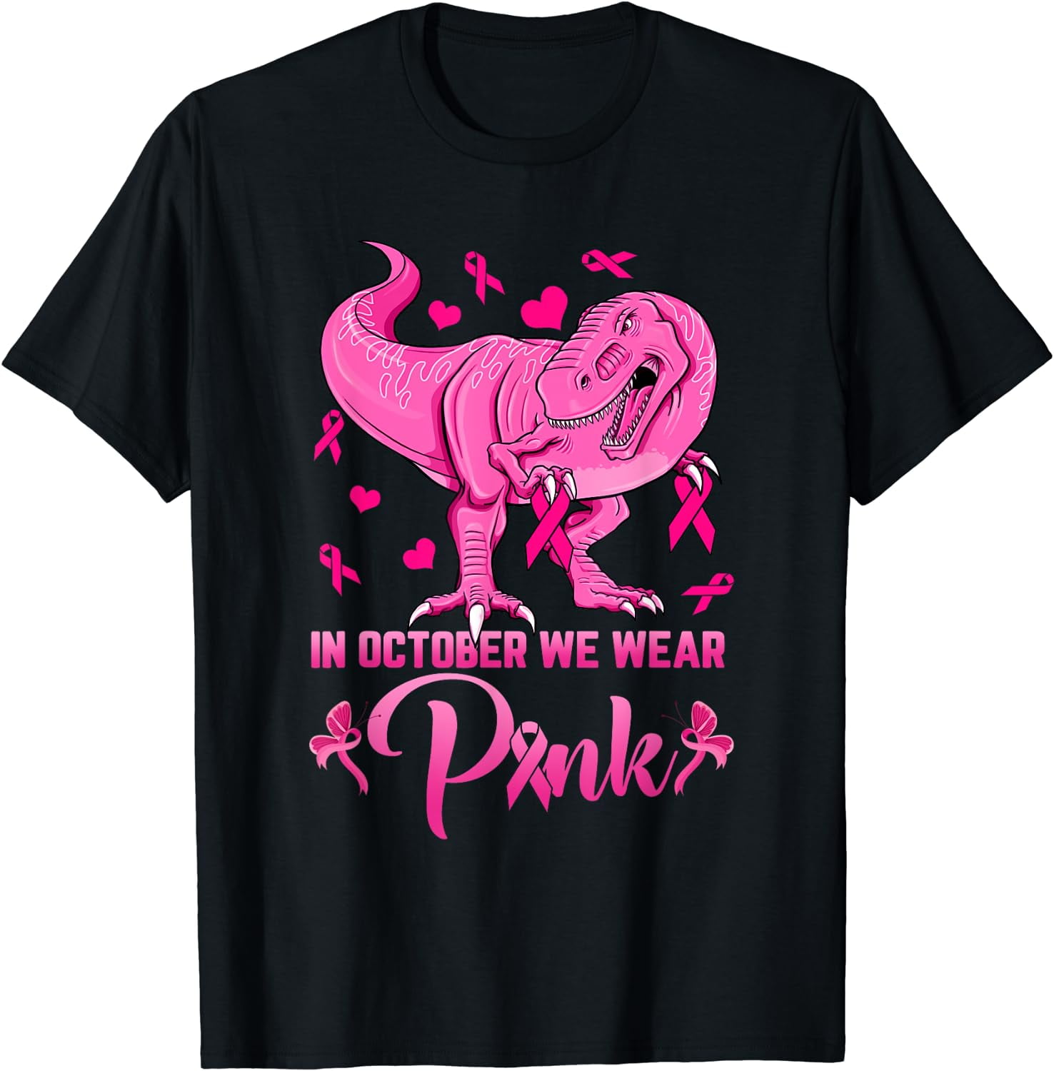 In October We Wear Pink Cute Dino Breast Cancer Boys T-Shirt Black ...