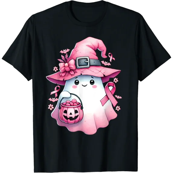 In October We Wear Pink Cute Ghost Pumpkin Breast Cancer T-Shirt ...