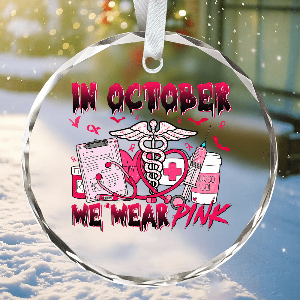 In October We Wear Pink Phlebotomist Nurse Breast Cancer Ornament Home ...