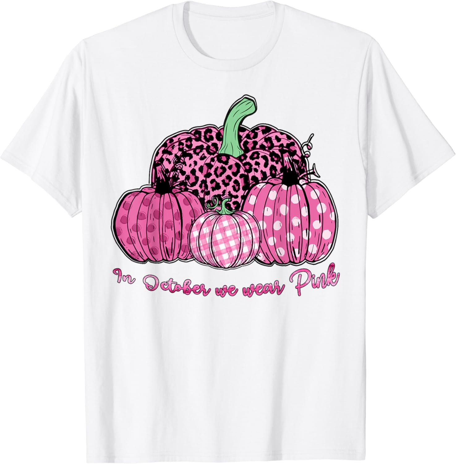 In October We Wear Pink Ribbon Leopard Pumpkin Breast Cancer T-Shirt ...