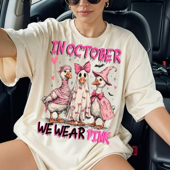 In October We Wear Pink Shirt, Goose Breast Cancer Tee, Pink Ribbon ...