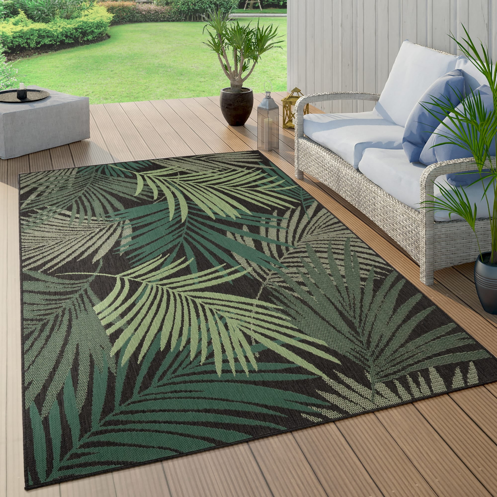 In- & Outdoor Rug Jungle Design with Palm Trees in Green Black ...