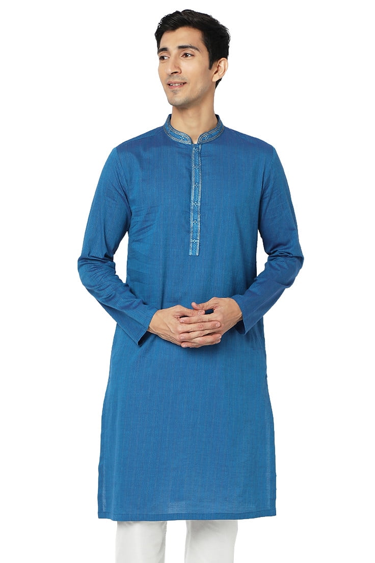 In-Sattva Men's Indian Embroidered Banded Collar Artistic Long Kurta ...