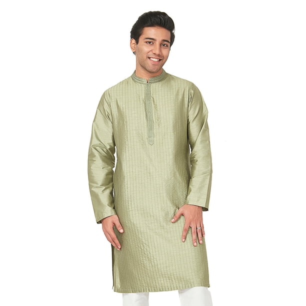 In-Sattva Men's Vertical Pleat Embroidered Banded Collar and Placket ...