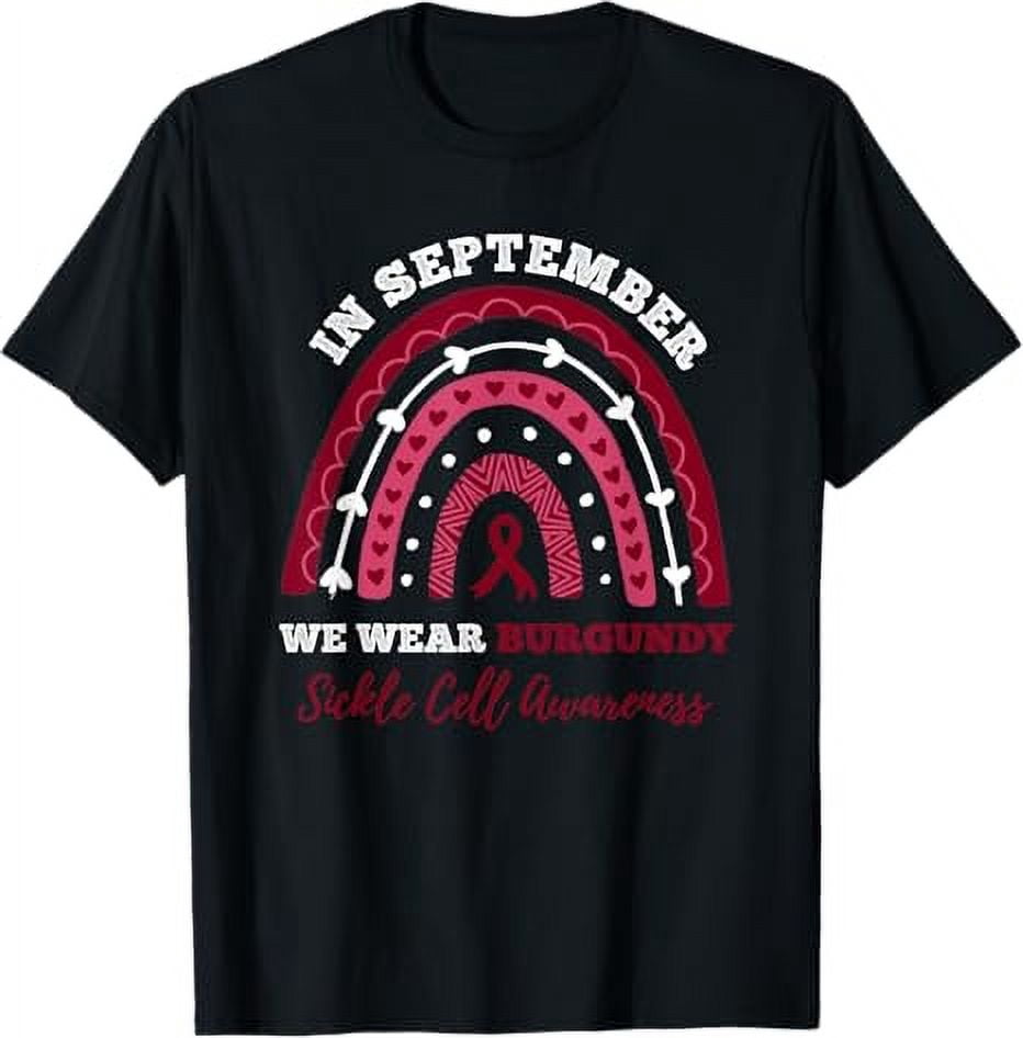 In September We Wear Burgundy Sickle Cell Awareness T-Shirt - Walmart.com