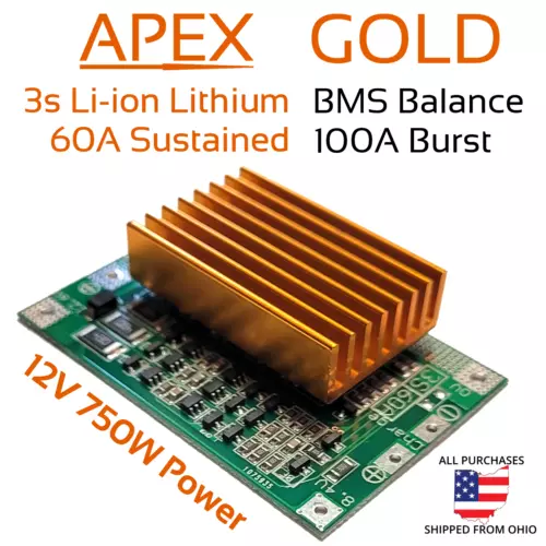 In Stock - Bms 3S 60A - 80A 12.6V Li-Ion Lithium Apex Gold Battery ...