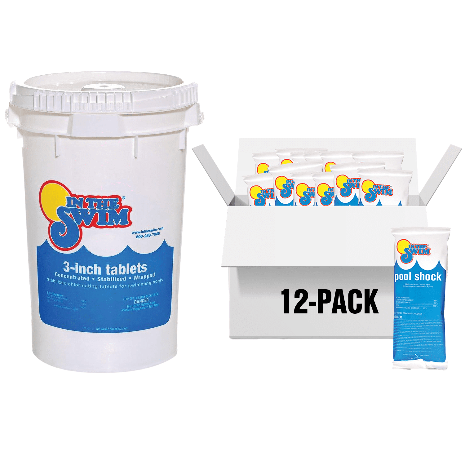 In The Swim Chlorine Bundle - 50lb 3 Inch Stabilized Tablets & 12x1lb ...