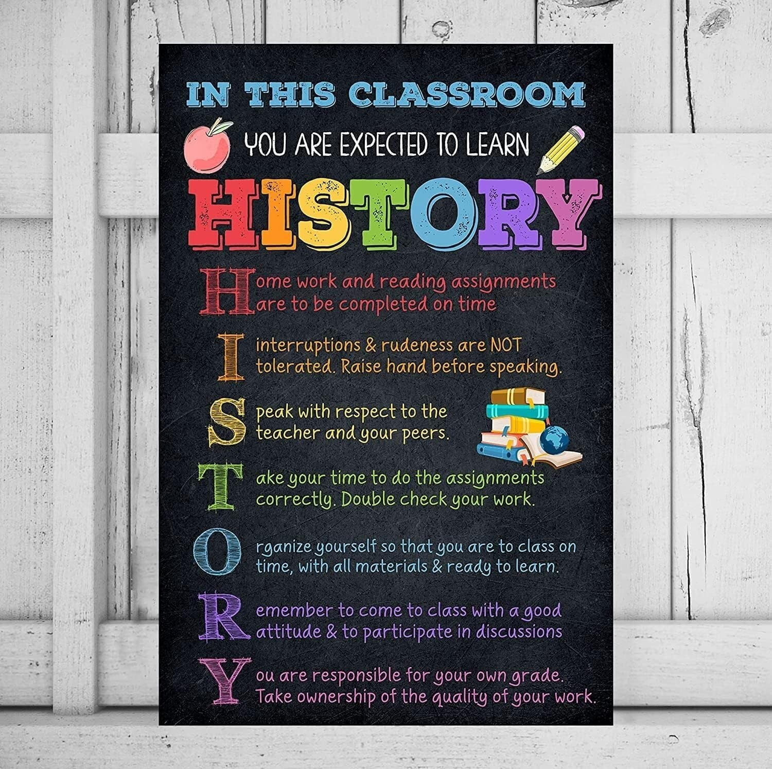 In This Classroom History Class Rules Poster Gifts for Student Teacher ...