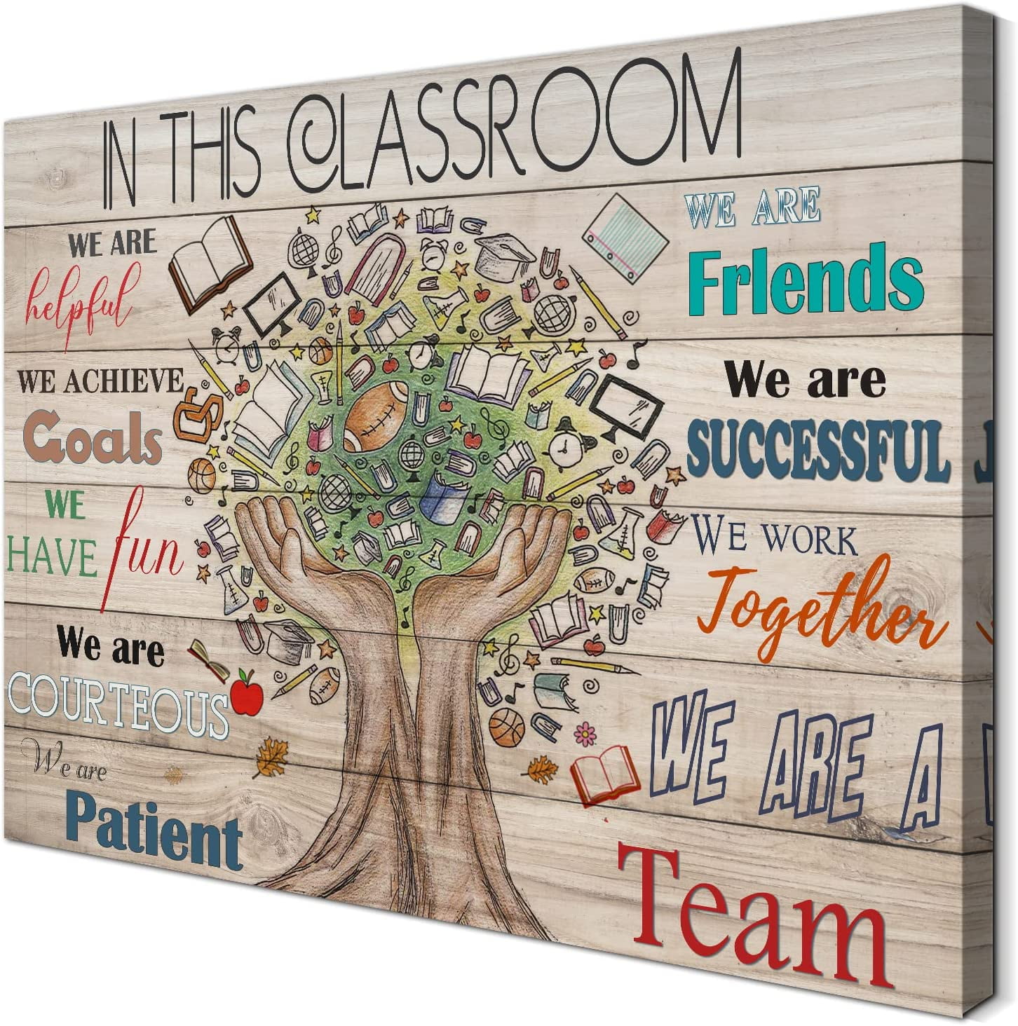 In This Classroom Inspirational Quote Wall Decor Retro Wooden Canvas ...