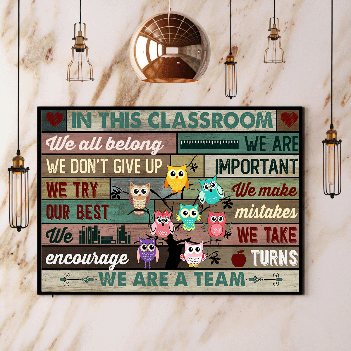 In This Classroom We Are A Team Encourage Funny Owls Poster No Frame ...