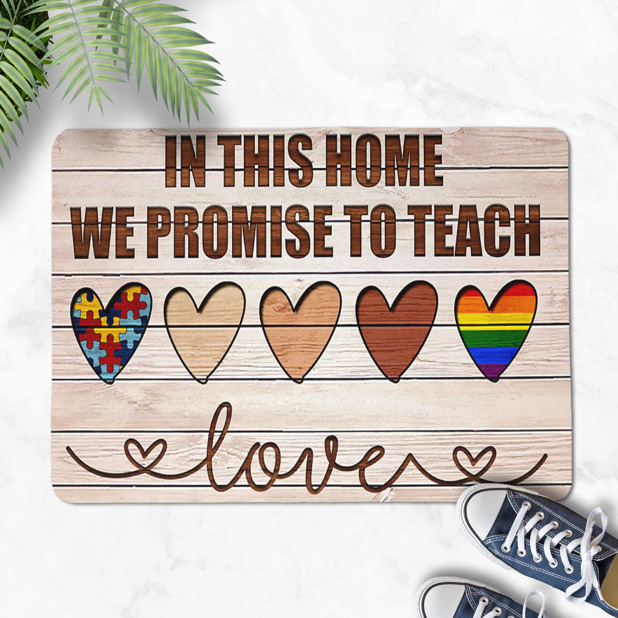 In This Home We Teach Love Doormat – Heart Puzzle Design, Inclusivity ...