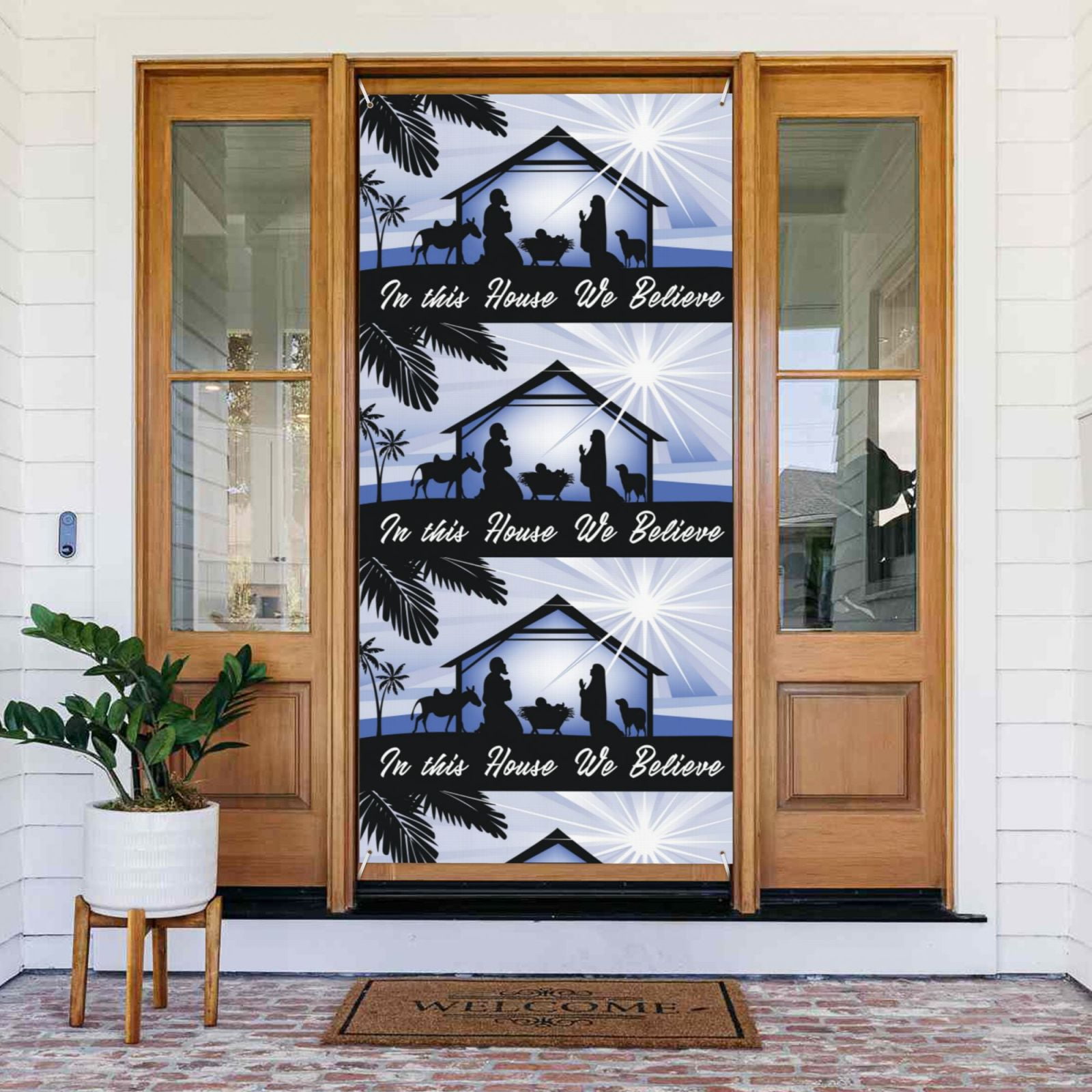 In This House We Believe Christmas Nativity Scene Door Cover Decoration ...