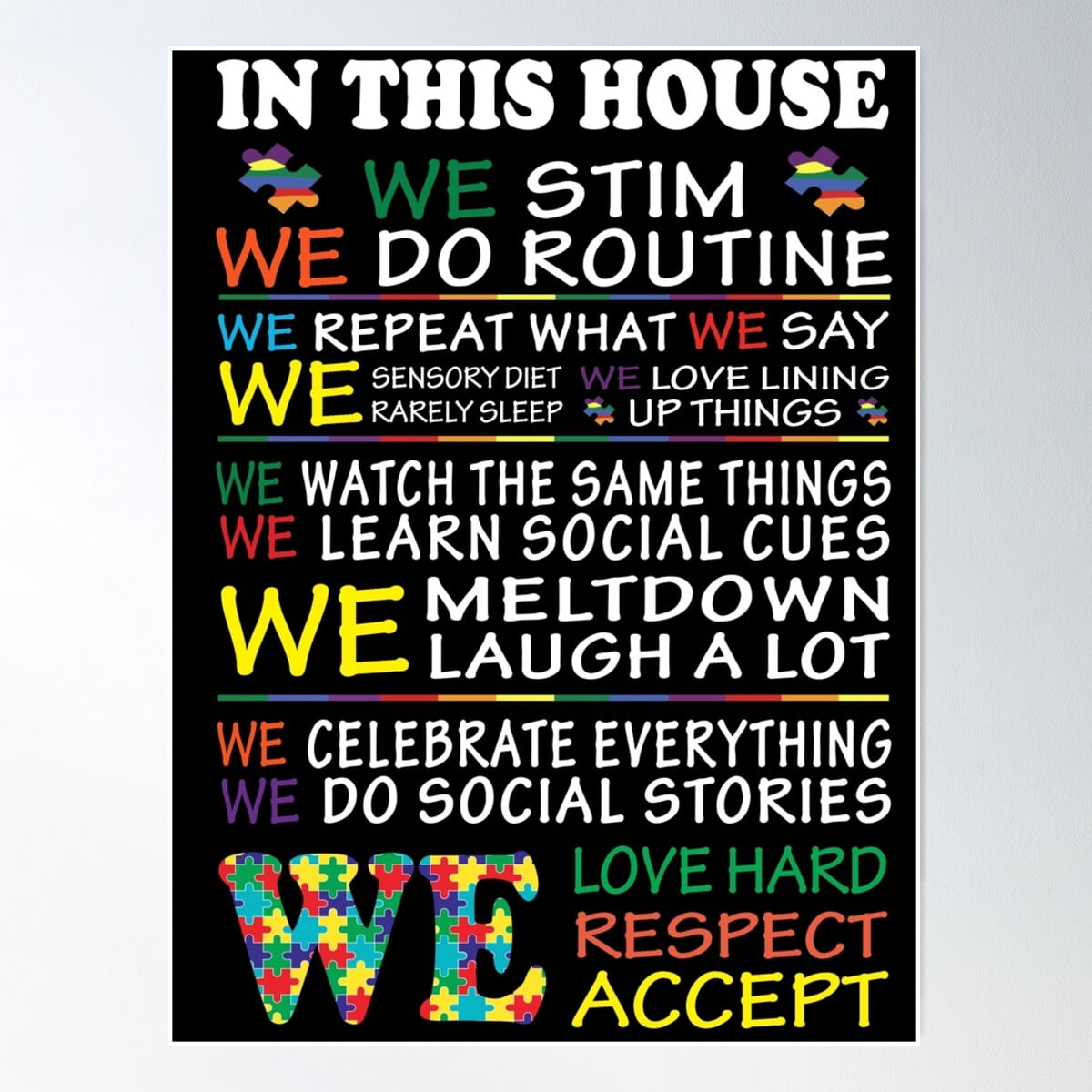 In This House We Love Hard, Respect, Accept Poster Wall Art, Modern ...