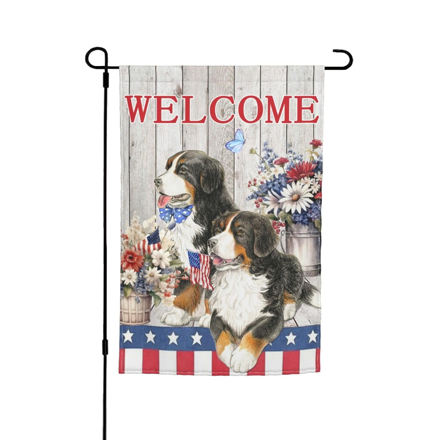 Patriotic American Flag July Of 4th Bernese Mountain Dog Flower Garden ...