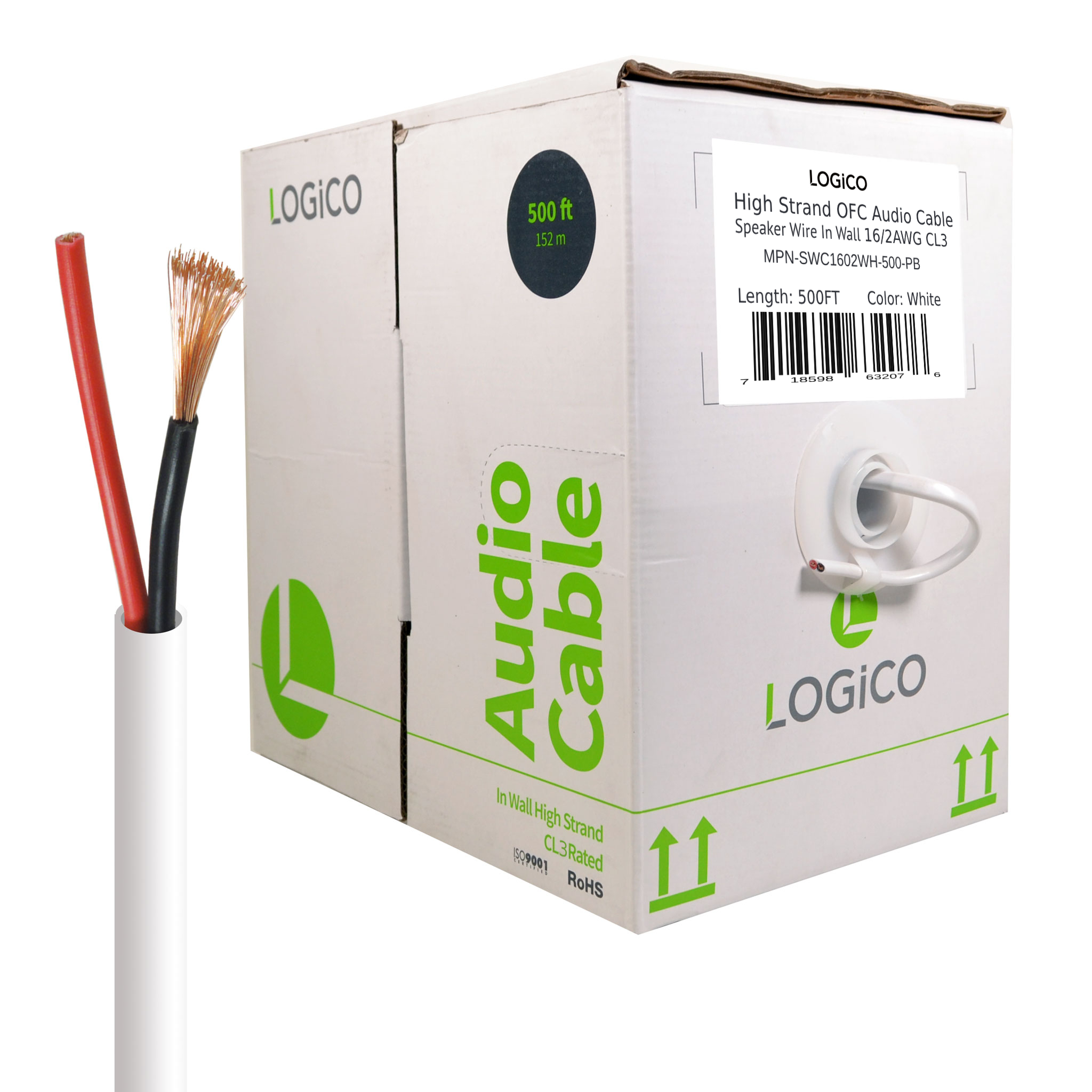 In Wall Audio Speaker Cable 16/2 Gauge/AWG OFC Pure Copper 500ft White ...