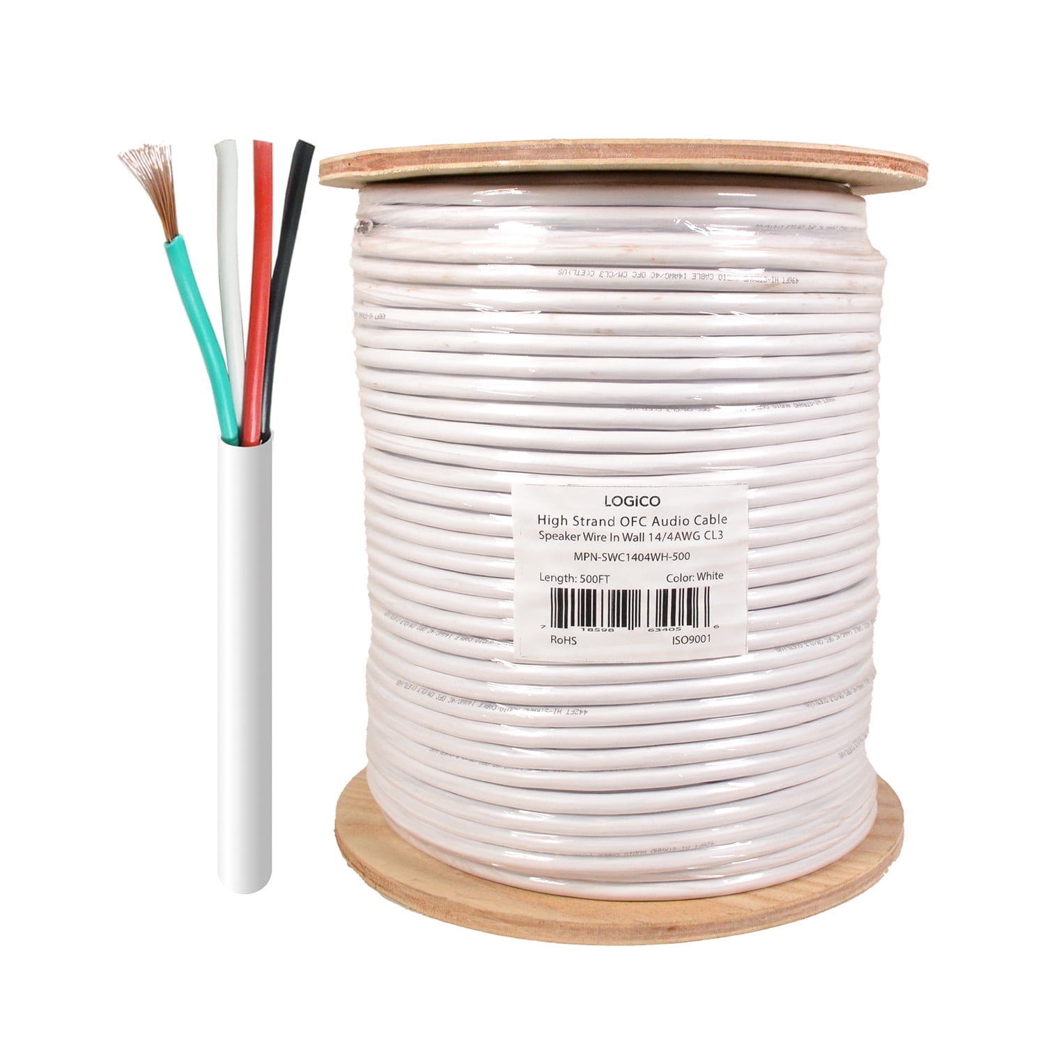 In Wall Audio Speaker Cable Wire 14/4 Gauge/AWG OFC Pure Copper 500ft ...