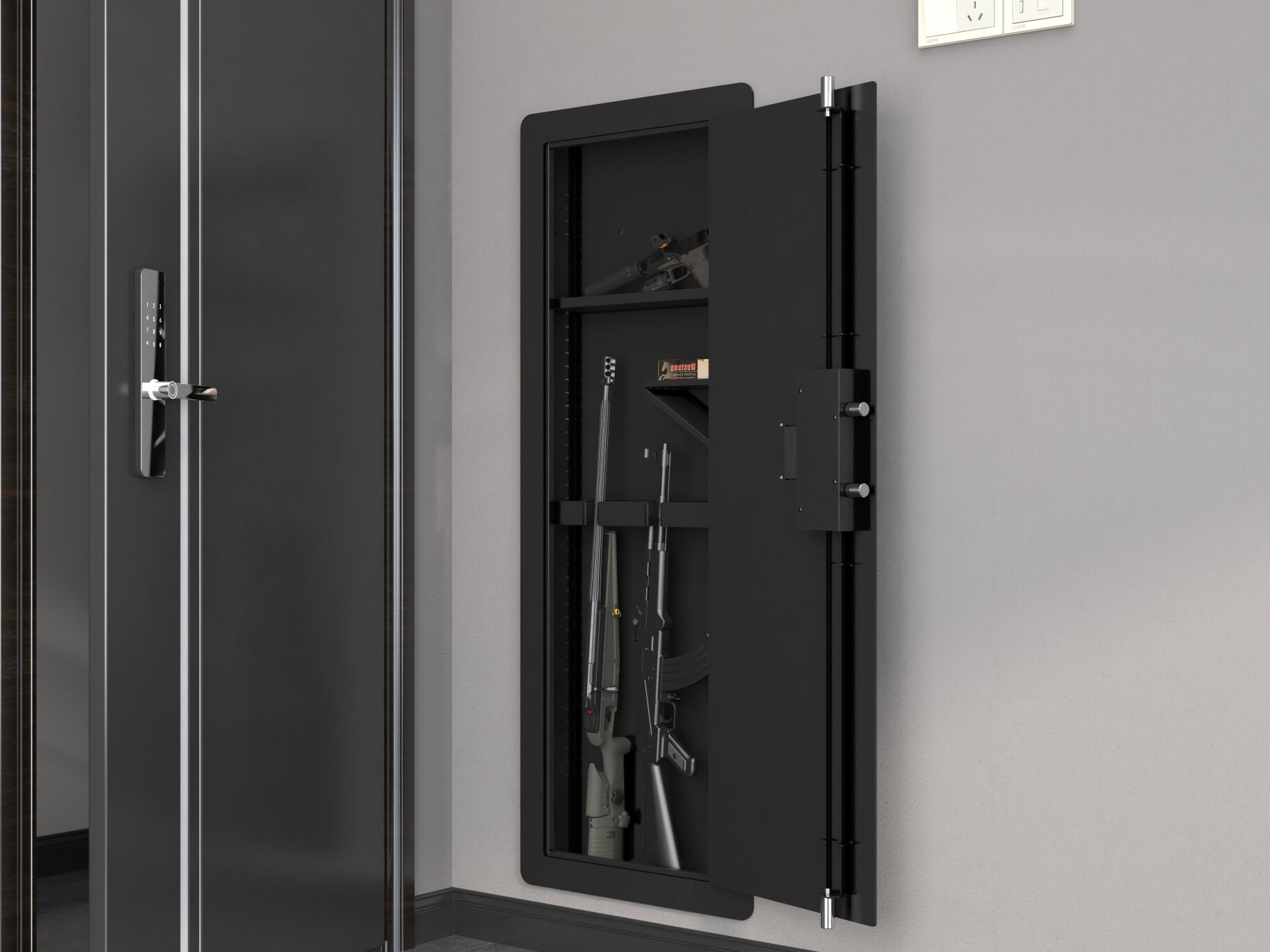 In-Wall Gun Safe for Home, Quick-Access Rifle Security Cabinet Between ...