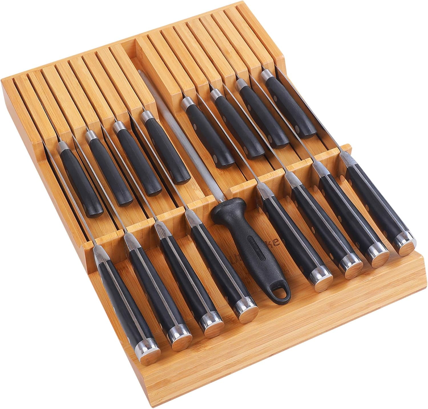 In-drawer Knife Block Bamboo Kitchen Knife Drawer Organizer, Large ...