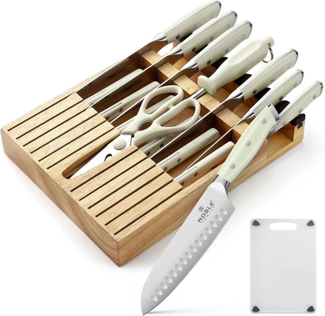 In-drawer Knife Block Set, 16PCS Kitchen Knife Set with Wooden Block ...