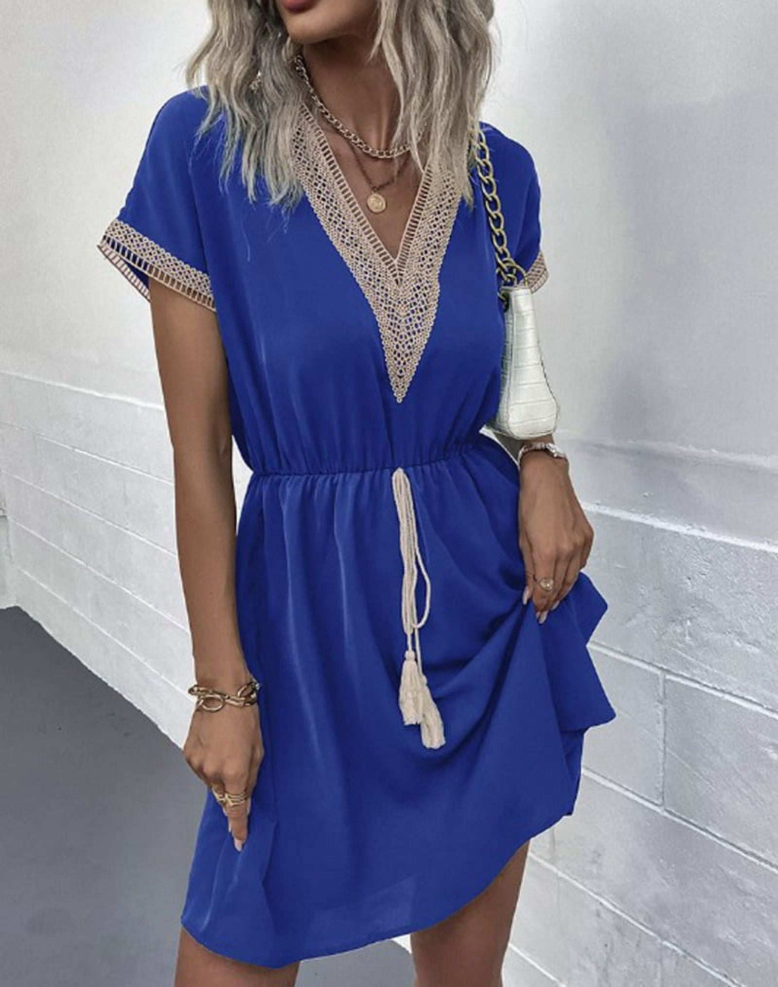 In-stock new summer style spring-summer solid color short-sleeve lace V ...