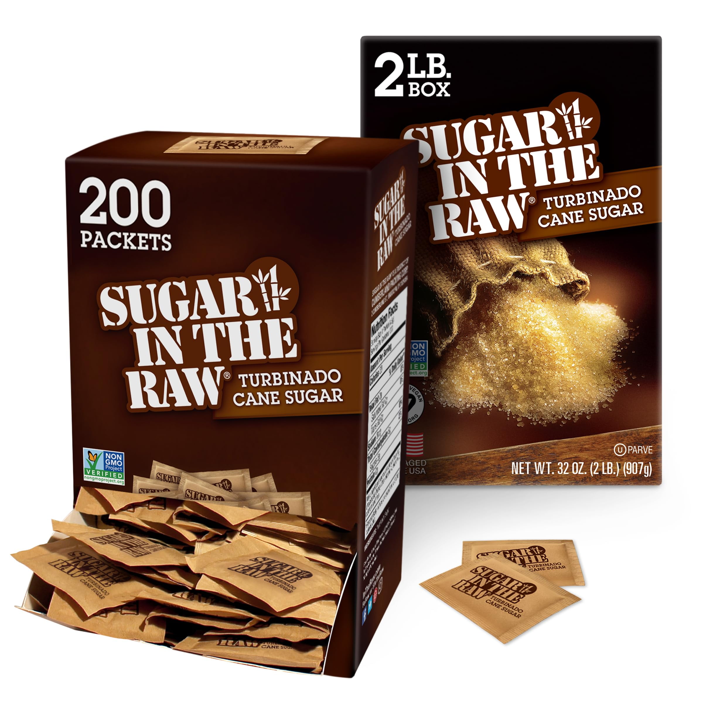 In the Raw Turbinado Sugar Bundle – 2 Lb Box + 200 Cane Sugar Packets ...