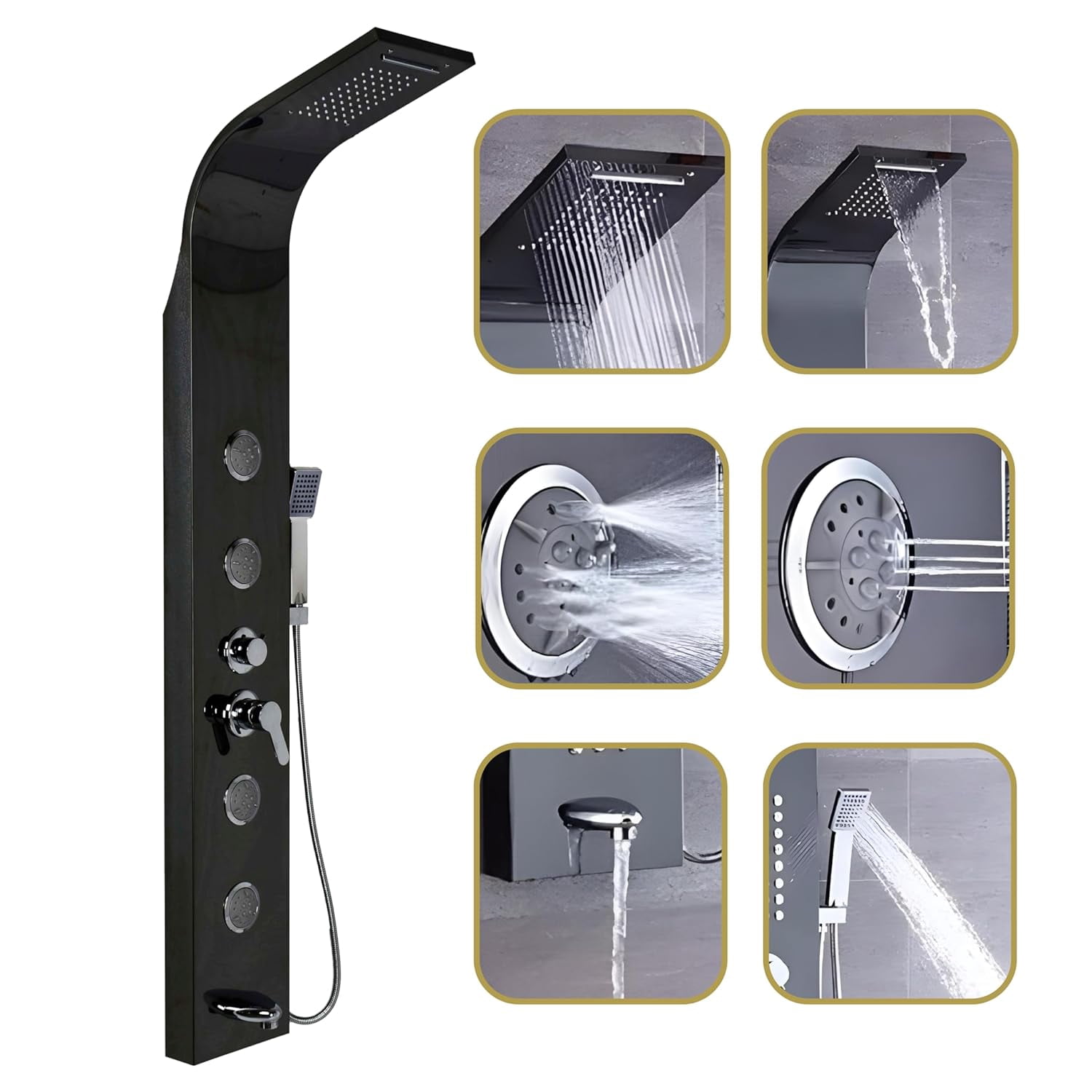 InArt 6in1 Rainfall Waterfall Shower Panel Tower System with 2Mode ...