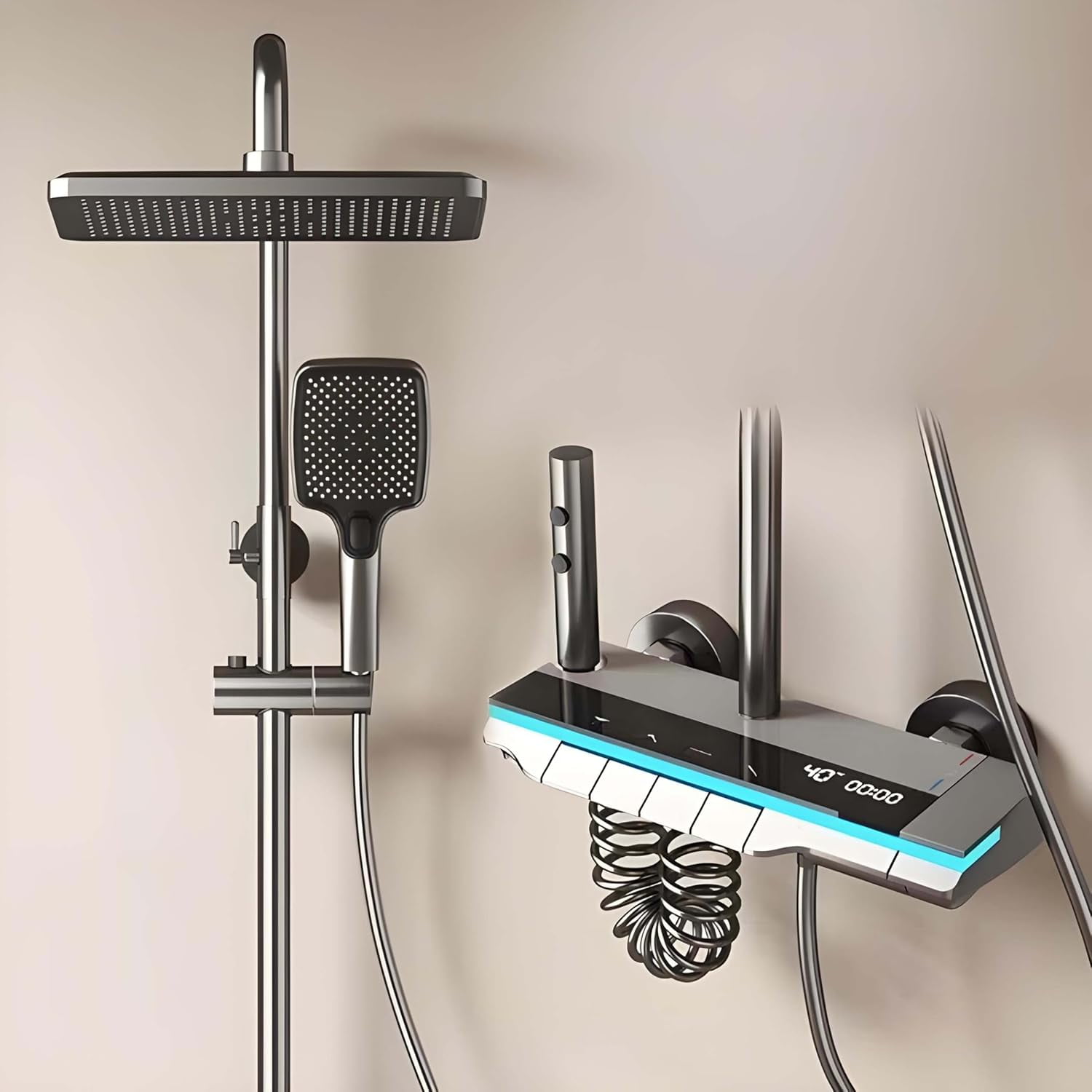 InArt Thermostatic Shower Set Stainless Steel Brass Gun Grey Grey ...