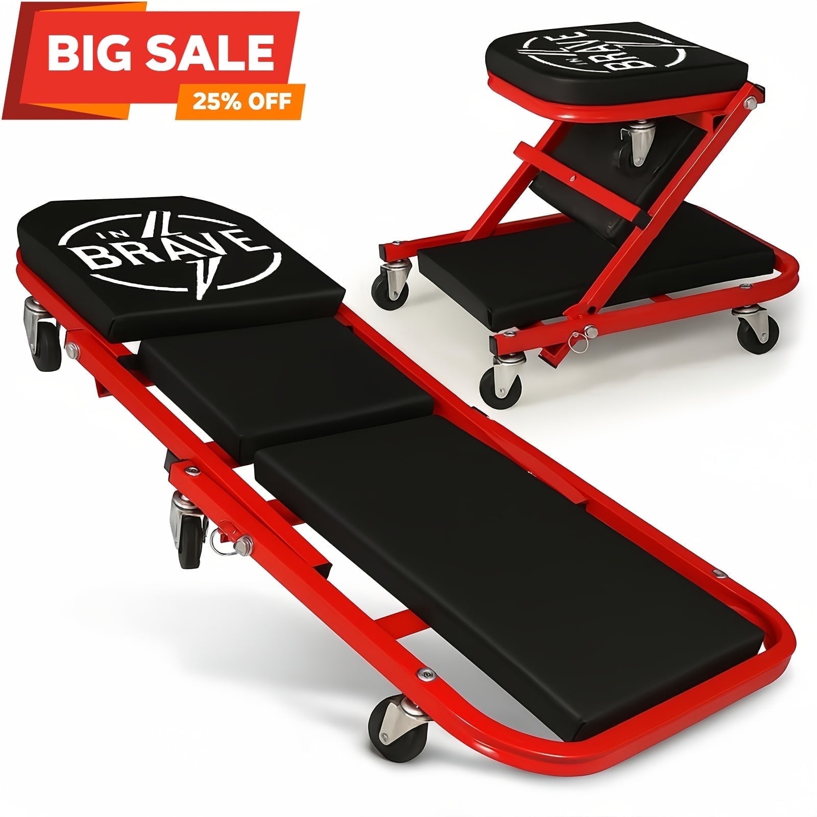 InBrave 36" 2-in-1 Folding Creeper and Seat, Triplex Foldable Mechanic ...