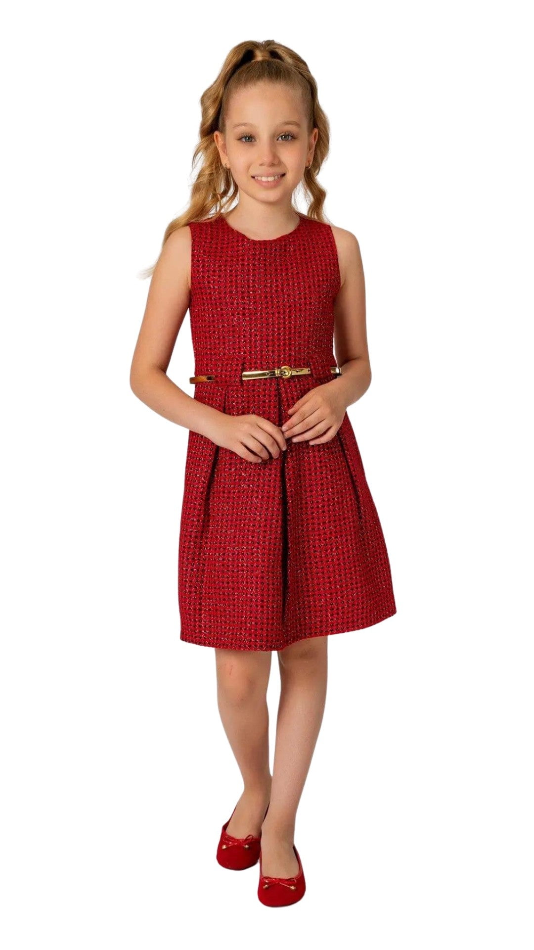 InCity Girls Tween 7-14 Years Tween Red Salmon Sleeveless Belted Midi ...