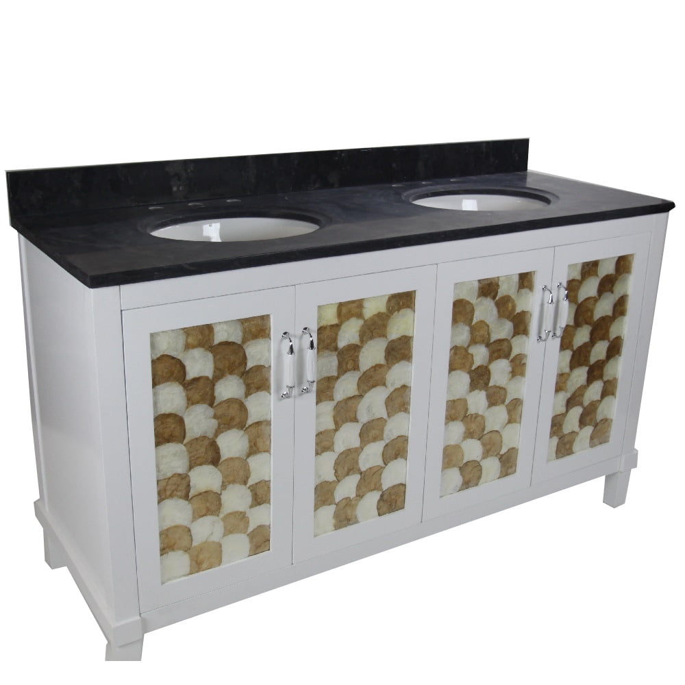 InFurniture 60" Seashell Panel Double Sink Bathroom Vanity with Black ...
