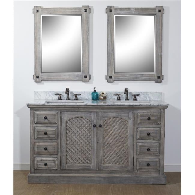 InFurniture 60in Rustic Solid Fir Double Sink Bathroom Vanity in Grey ...