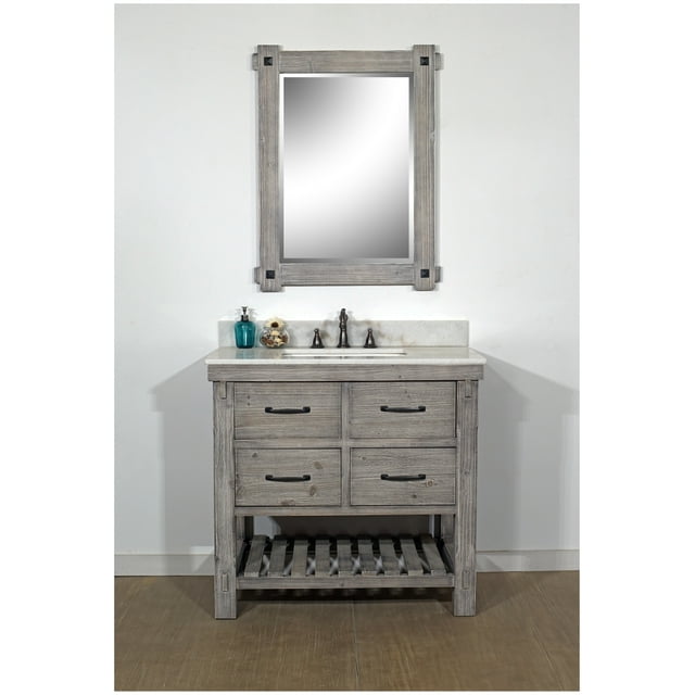 "Rustic 36"" Single-Sink Vanity in Grey-Driftwood with Whitestone Top ...