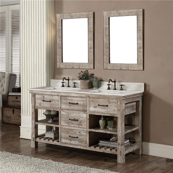 InFurniture WK8260-AP TOP 60 in. Rustic Solid Fir Double Sink Vanity ...