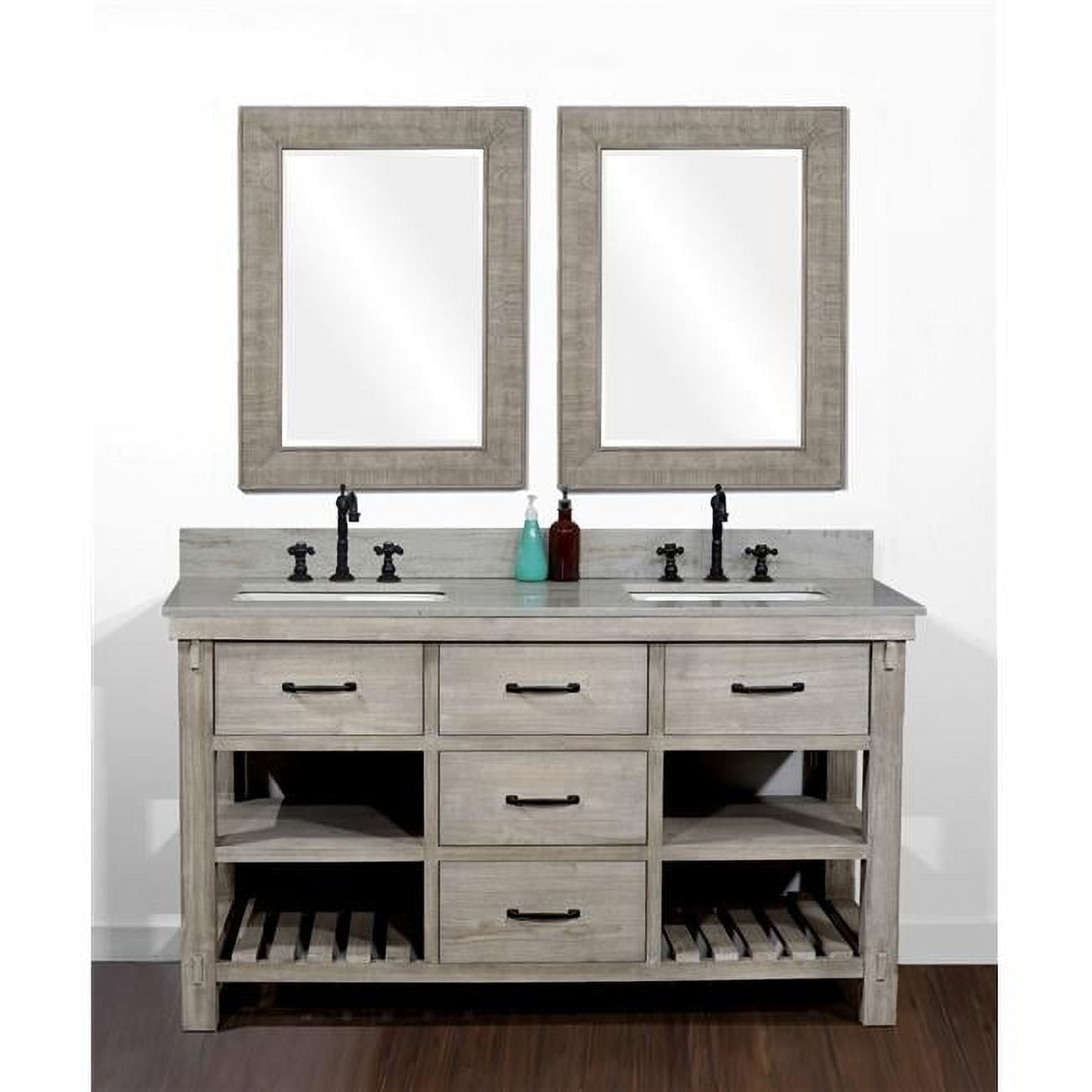 InFurniture WK8260-CS SQ TOP 60 in. Rustic Solid Fir Double Sink Vanity With Coastal Sands ...