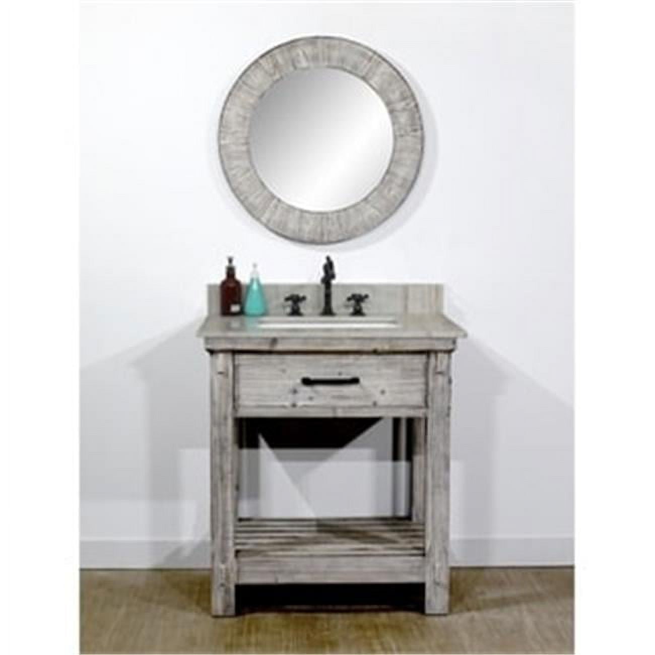 InFurniture WK8430-G-CS SQ TOP 30 in. Rustic Solid Fir Single Sink Vanity in Grey Driftwood With ...
