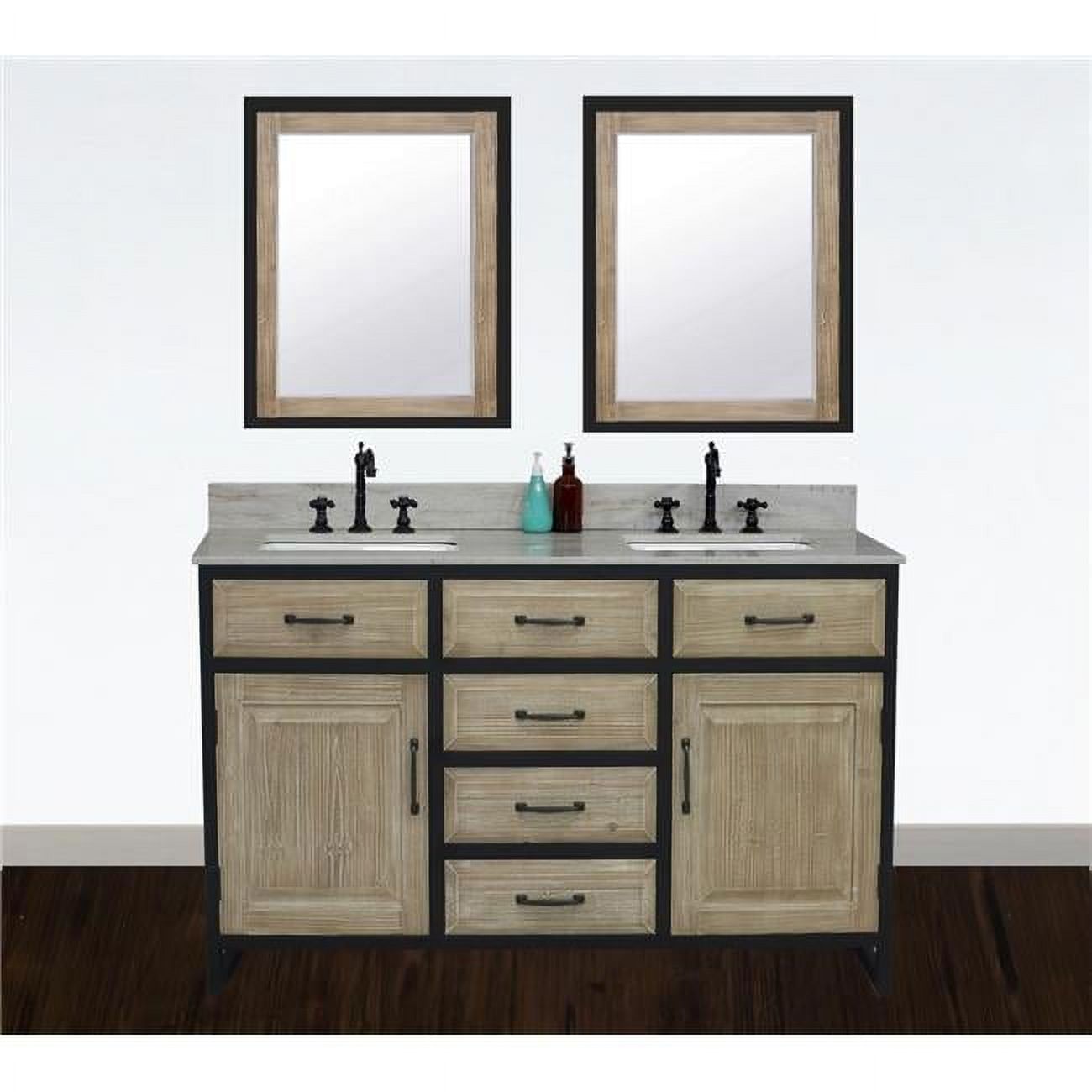 InFurniture 60 in. Rustic Double Sink Bathroom Vanity in Driftwood ...