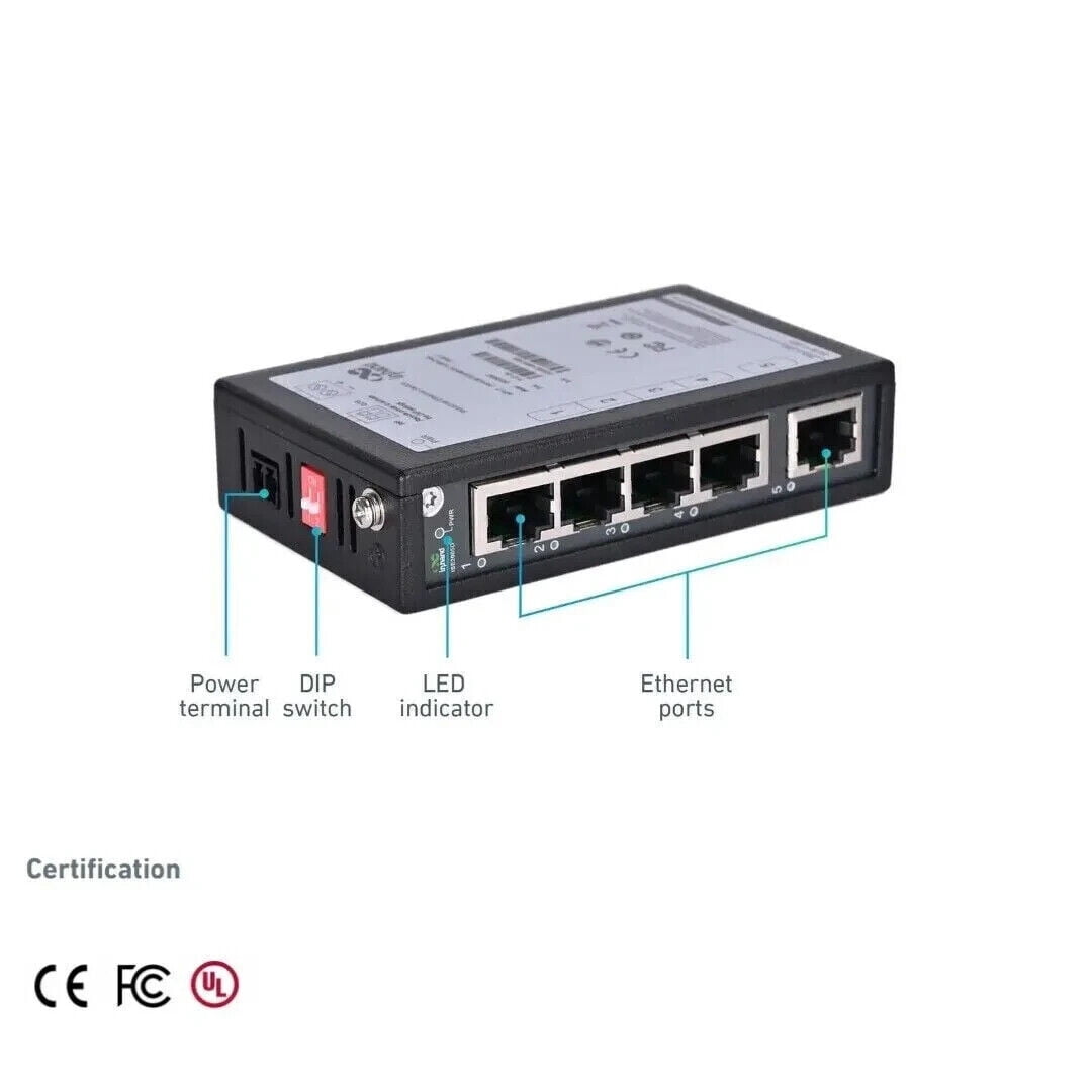 InHand 5 Ports Industrial PLC Ethernet Switch Unmanaged Fast Ethernet ...