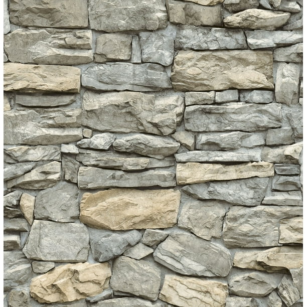 InHome Kilkenny Grey Stone Peel And Stick Vinyl Wallpaper, 216-in by 20 ...