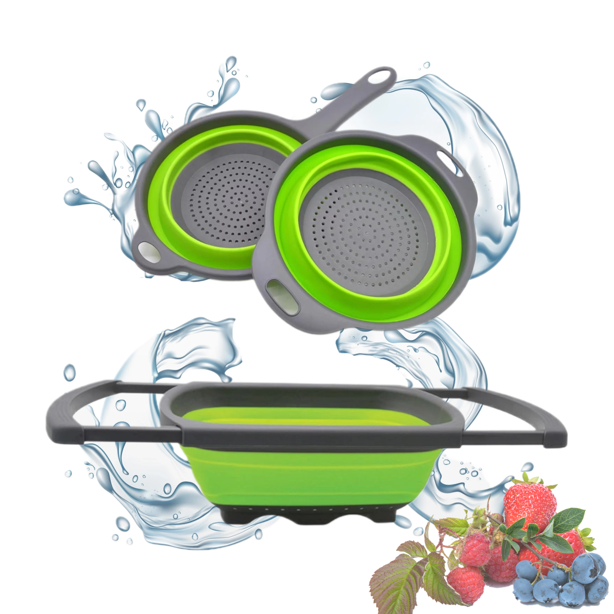 3-Pack Collapsible Silicone Colander Set - Space Saving Strainer ...