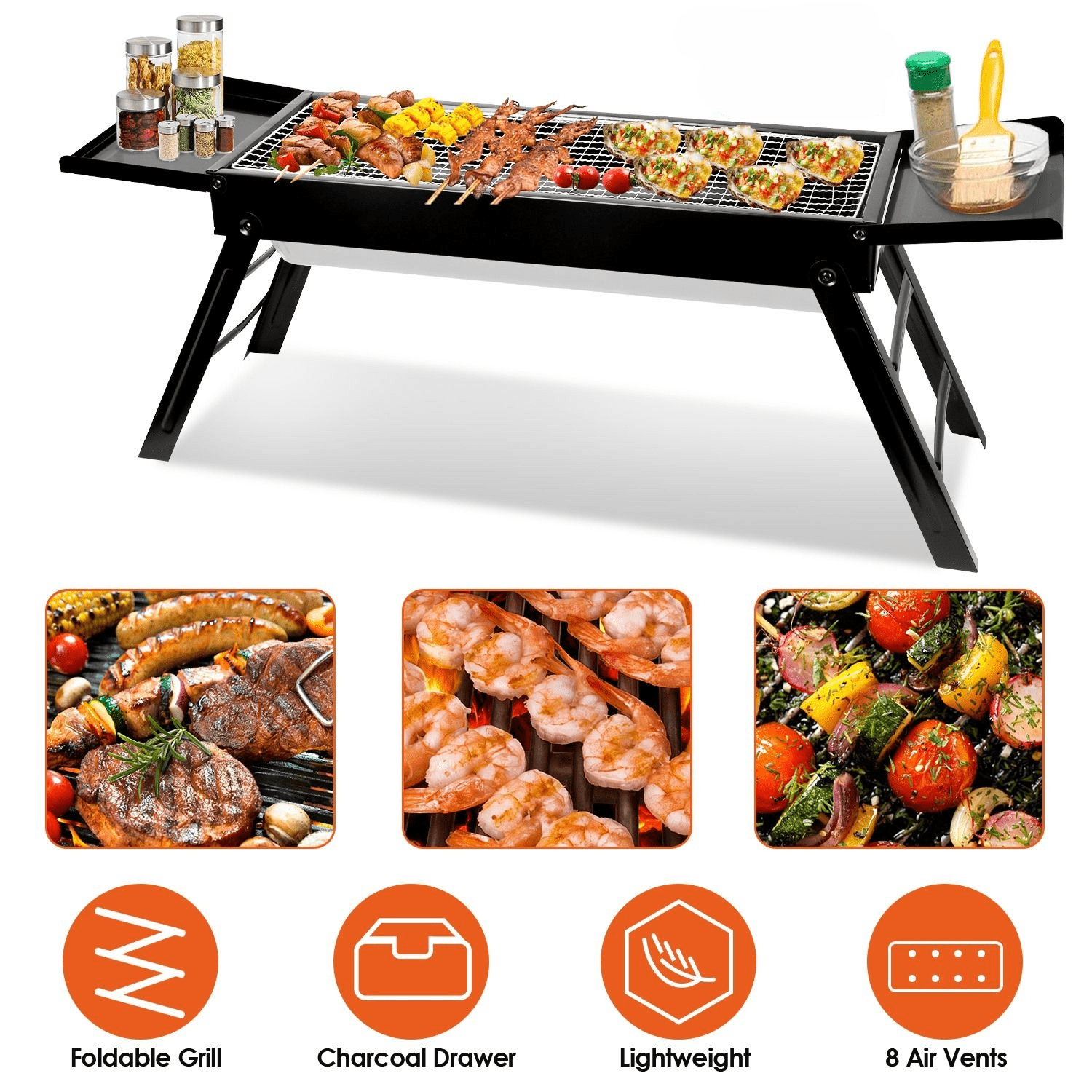 InKitch Portable BBQ Grill Charcoal Grill, Foldable Kabob Barbecue for Outdoor Hibachi BBQ Lamb ...