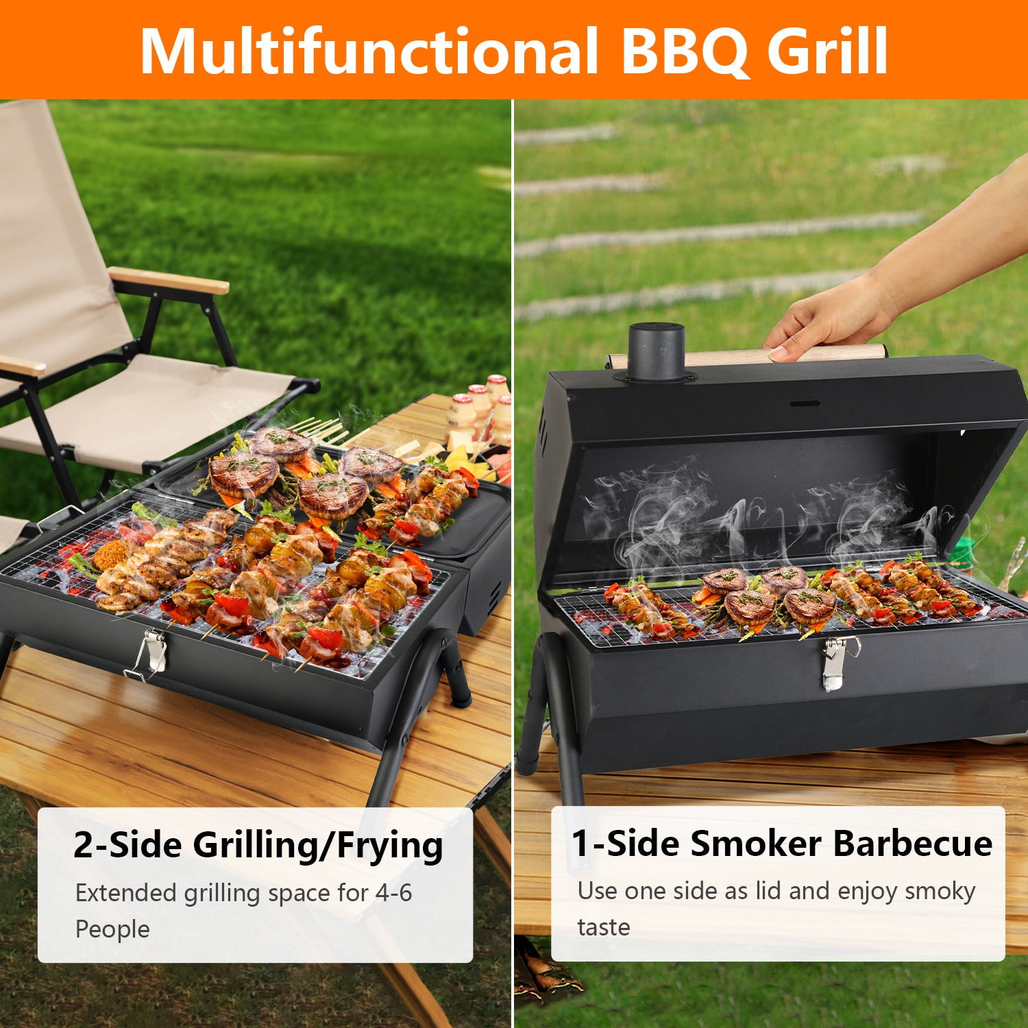InKitch Portable Charcoal Grill Two Side Carbon Griller Mini Smoker ...