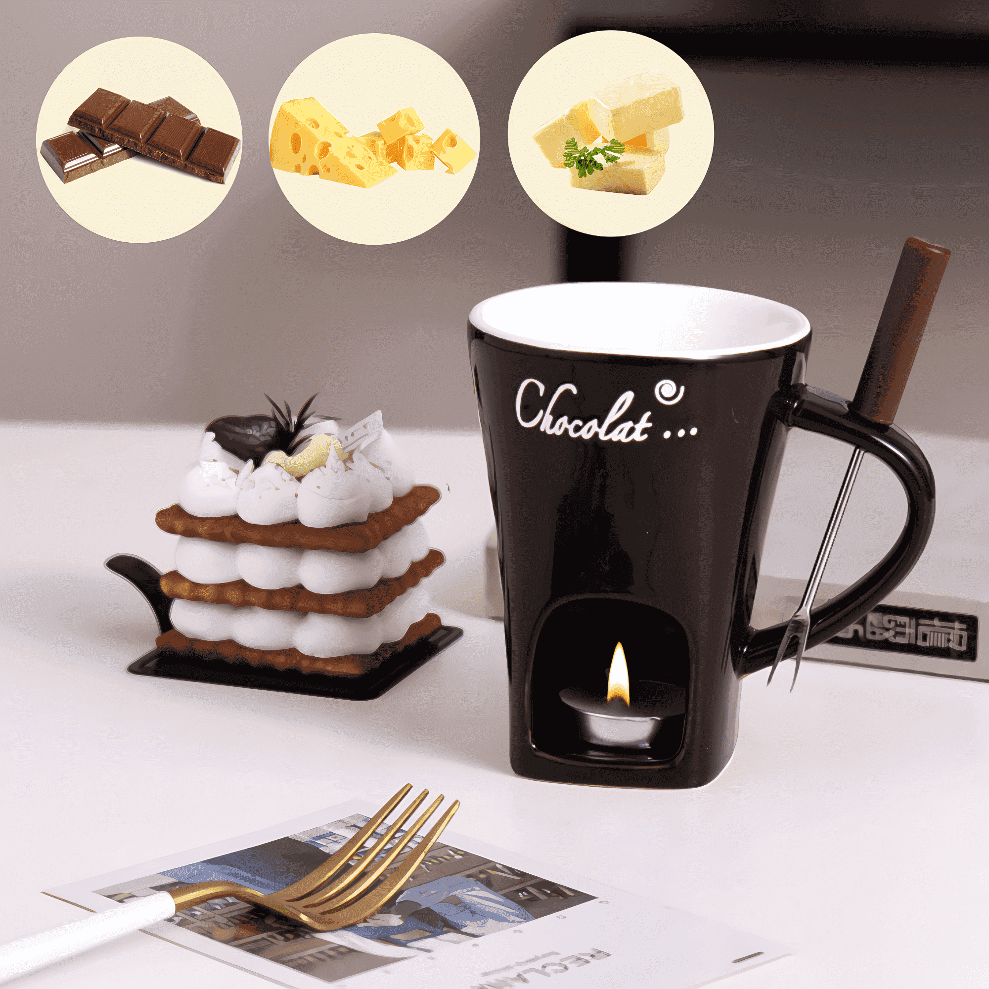 Sykixib Chocolate Melting Cup Set Ceramic Fondue Mug with Candle ...