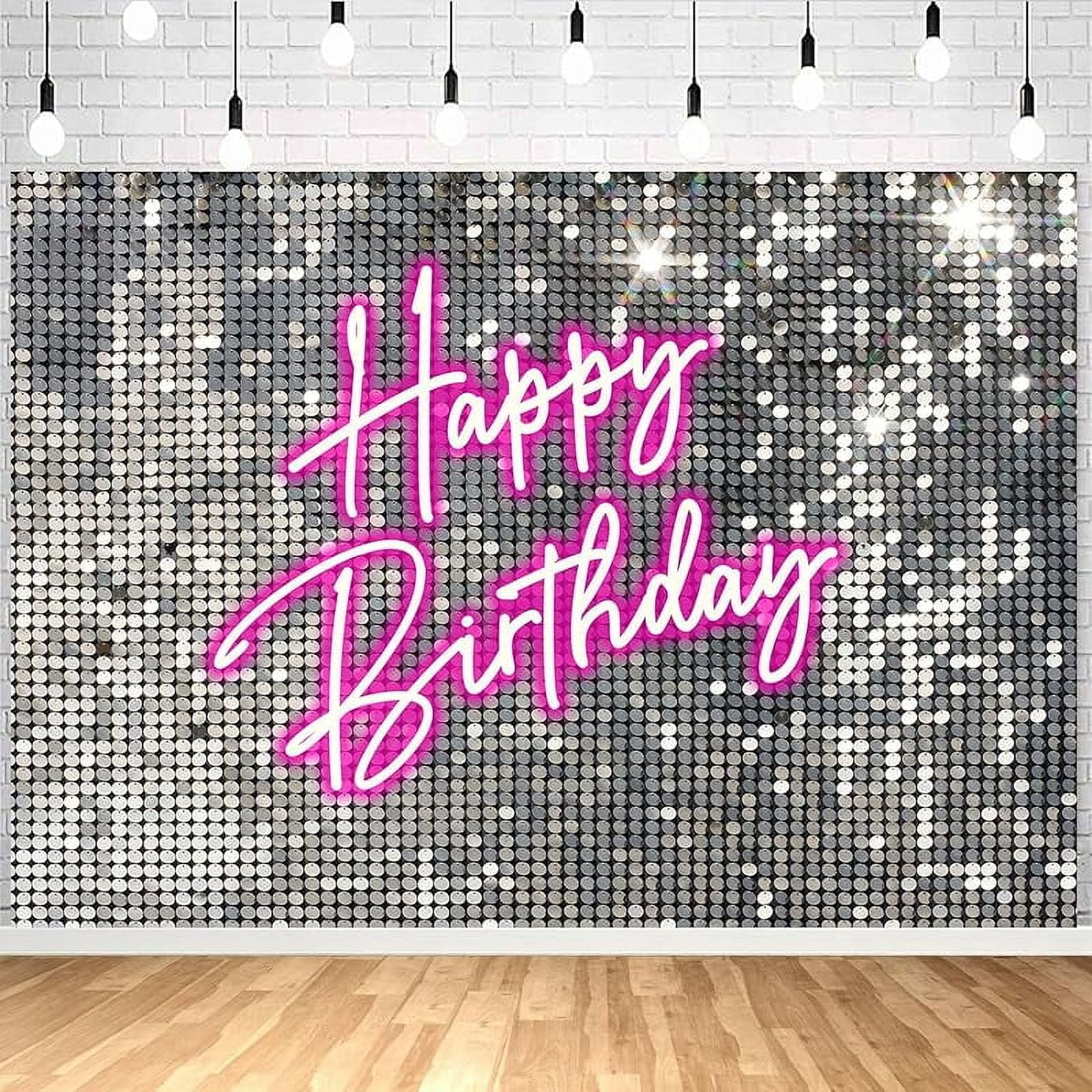 InMemory Silver Sequins Pink Neon Birthday Backdrop Glitter Stars Halos Women Birthday Reception ...