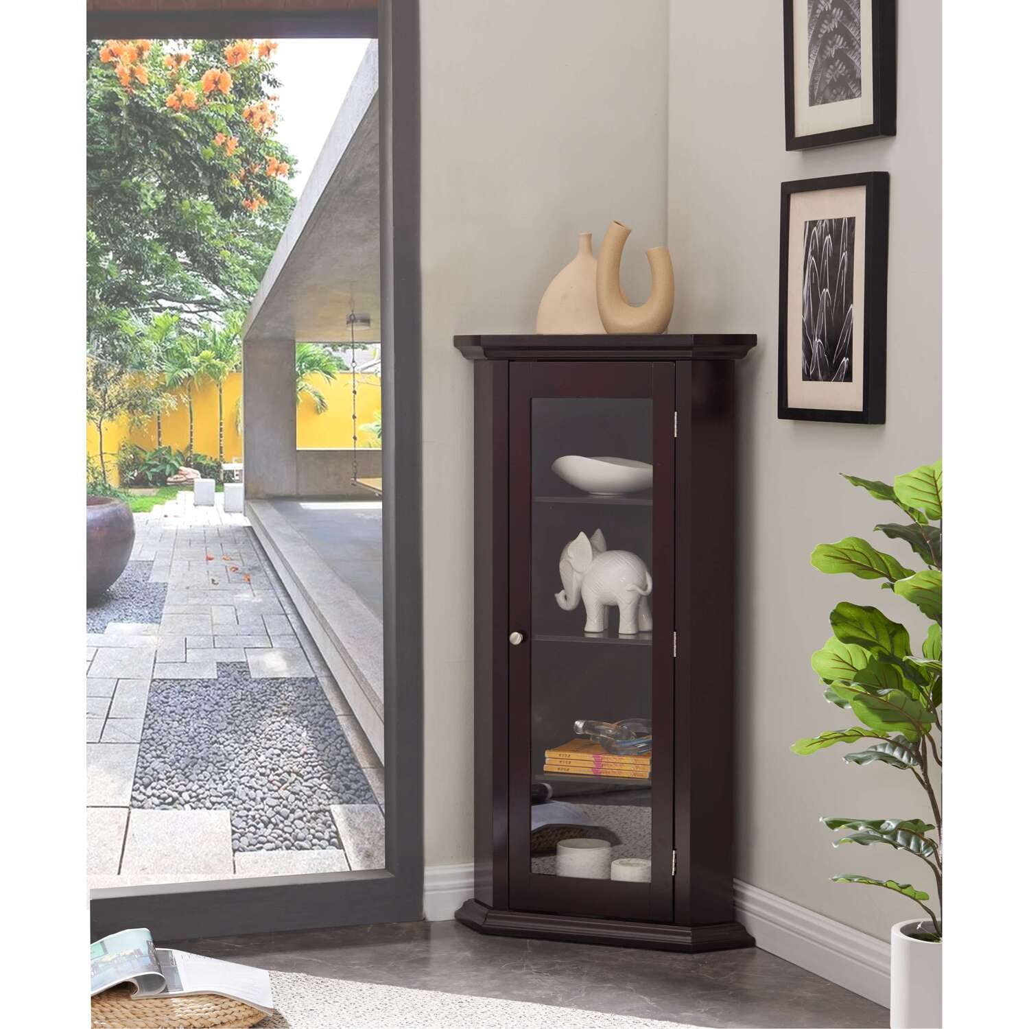 Room Designs Corner Curio Cabinet Cherry Transitional Triangle ...
