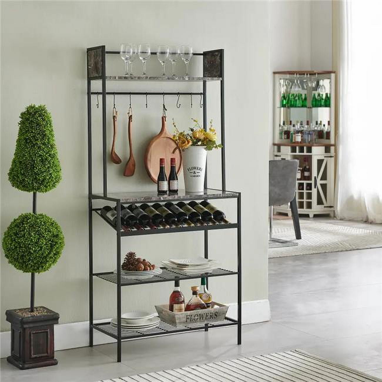 InRoom Furniture K3031-BL Bakers Rack, Black & Black Marble - Walmart.com
