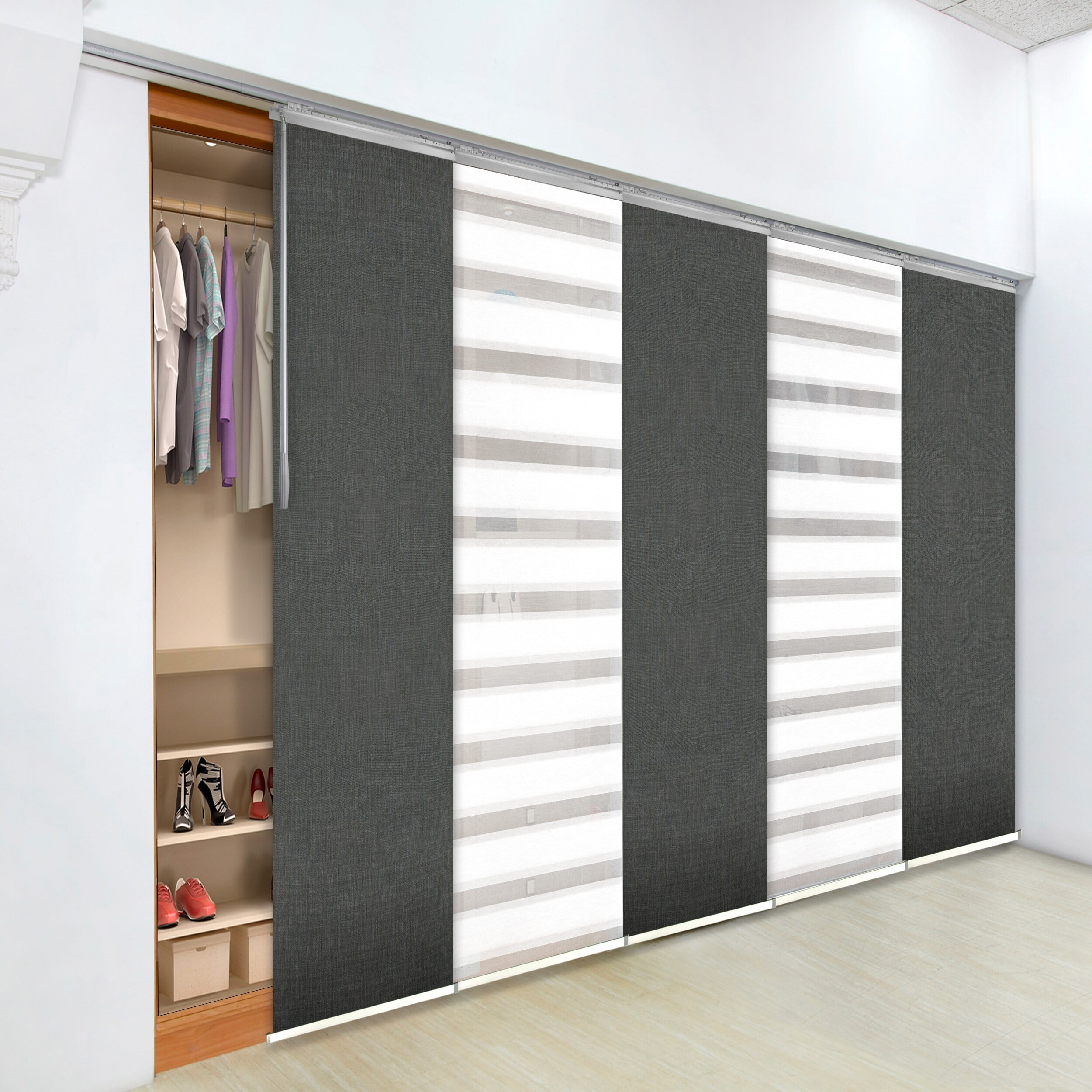 InStyleDesign 5-Panel Single Rail Panel Track Extendable 58"-110"W x 94 ...