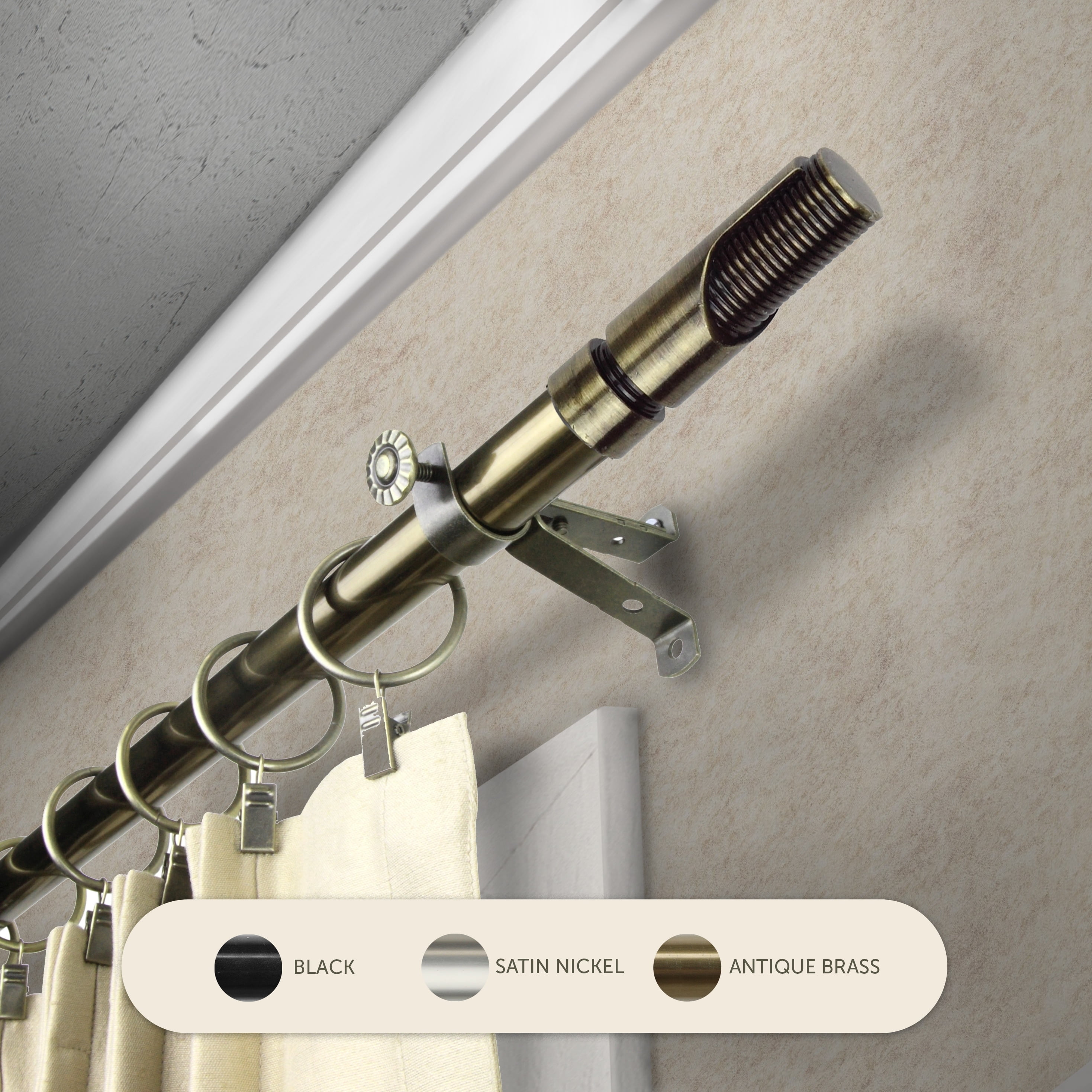 InStyleDesign Barra Adjustable Curtain Rod Antique Brass 120 to 170 ...