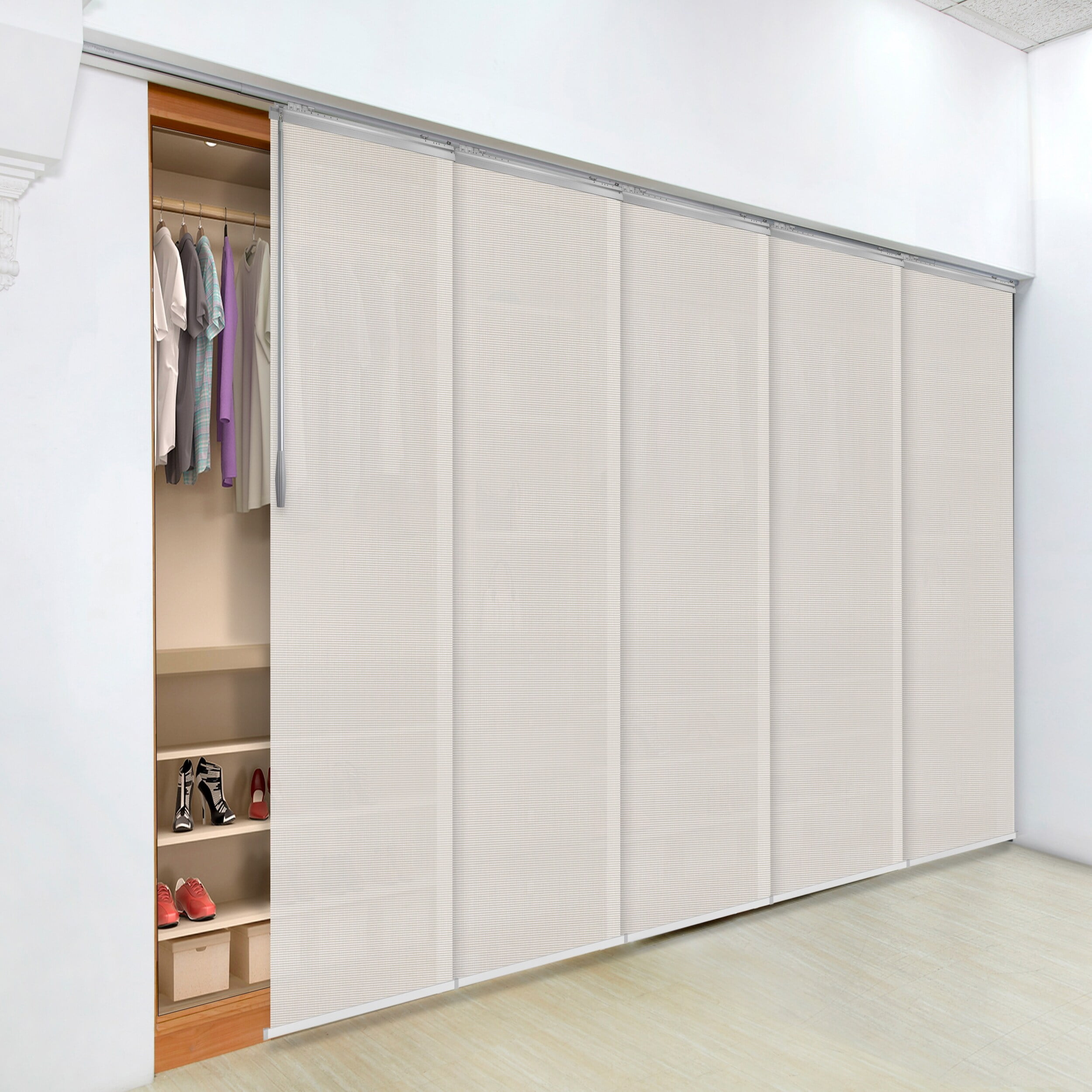 InStyleDesign Ecru Lattice 5-Panel Single Rail Panel Track Extendable ...