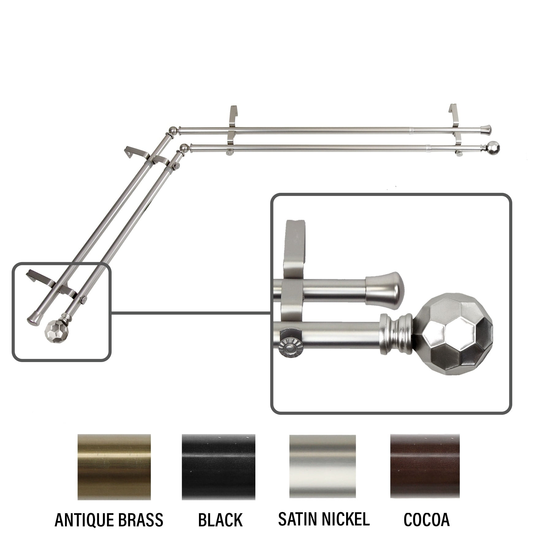 InStyleDesign Finley Corner Window Double Curtain Rod 13/16 inch dia ...