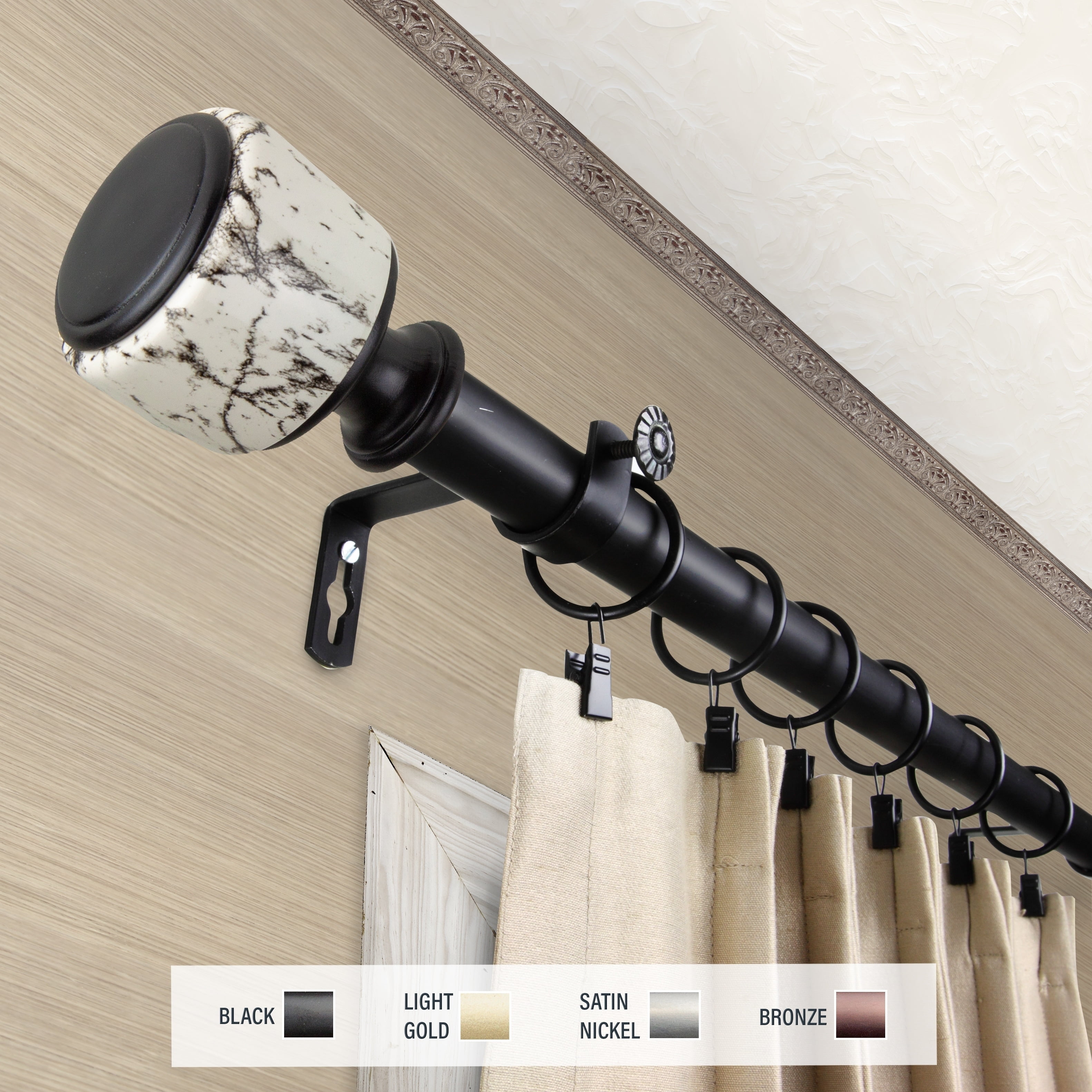 InStyleDesign Genesis 1 inch Diameter Adjustable Curtain Rod Black 28 ...